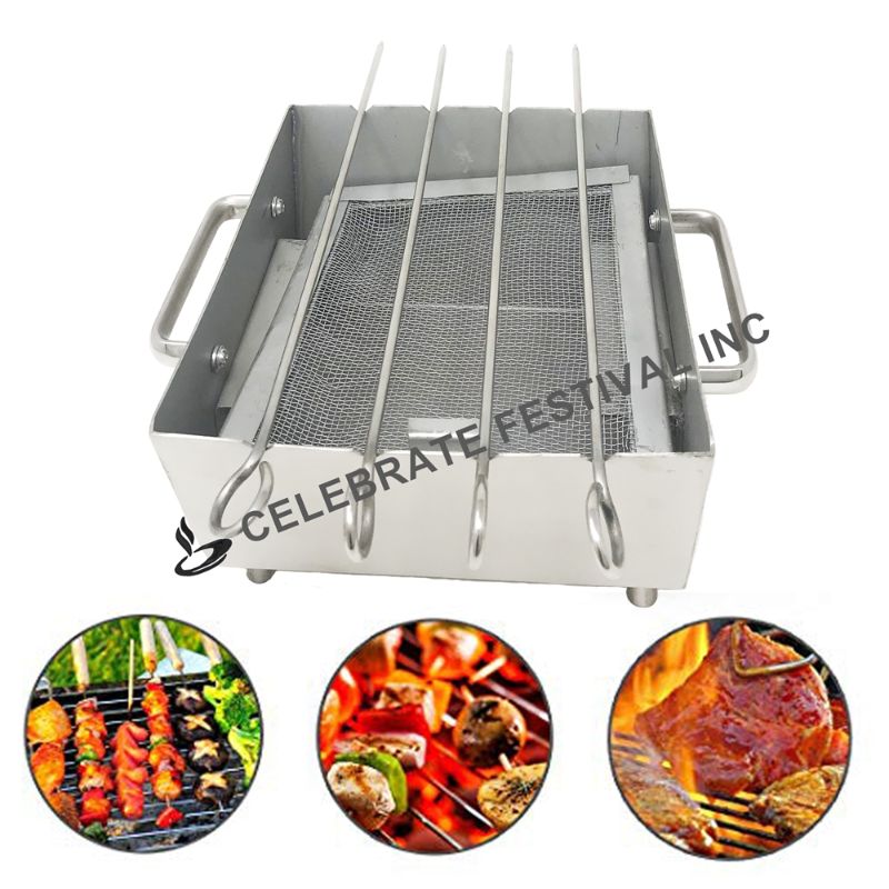 Stainless Steel Square Tabletop Barbecue Grill - Portable with 4 ...