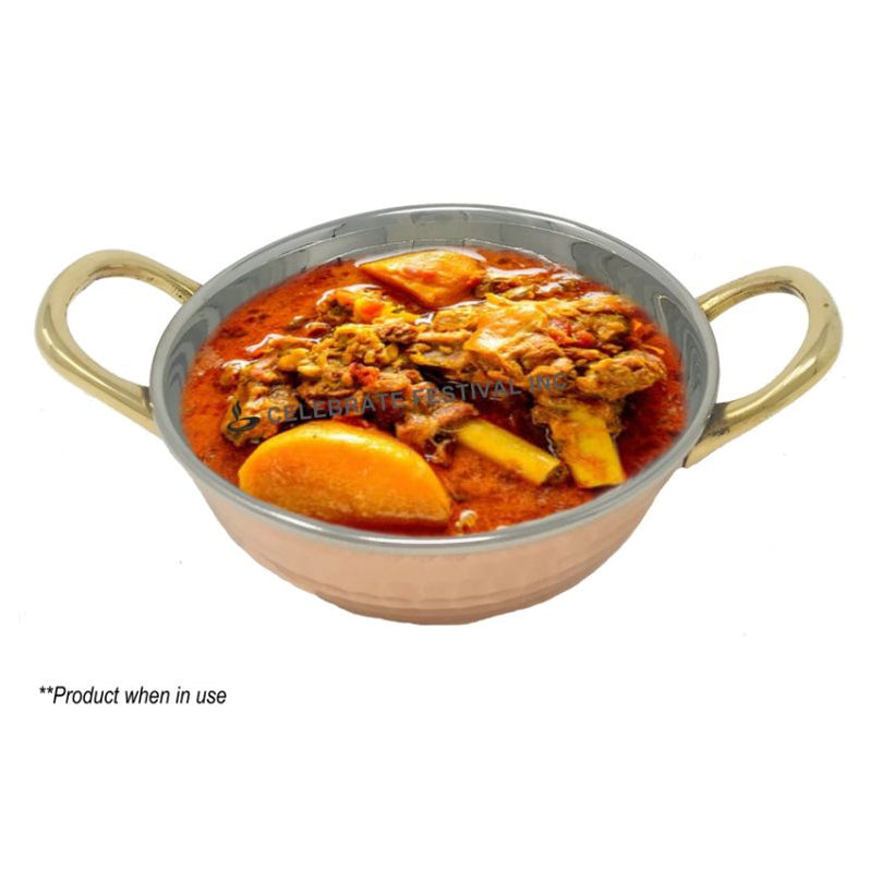 Copper Steel Kadai Bowl with Welded Handle – Hammered Copper ...