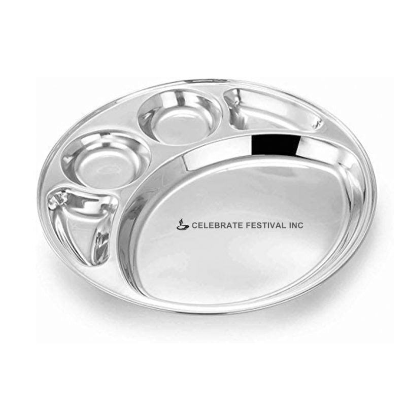 5 Compartment round Thali / plate 13" — Celebratefestivalinc